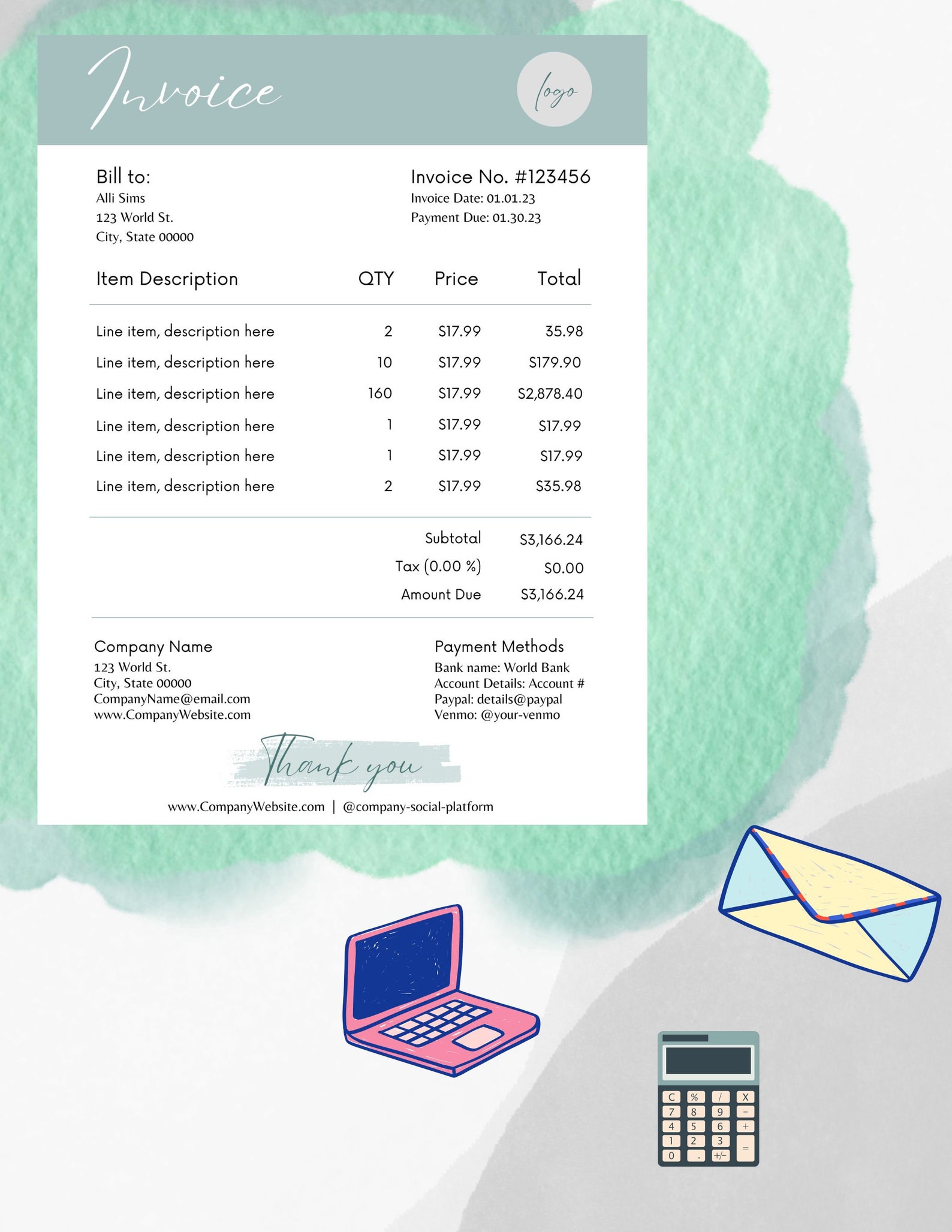 Minimalist Invoice Template Printable Invoice Template - Etsy