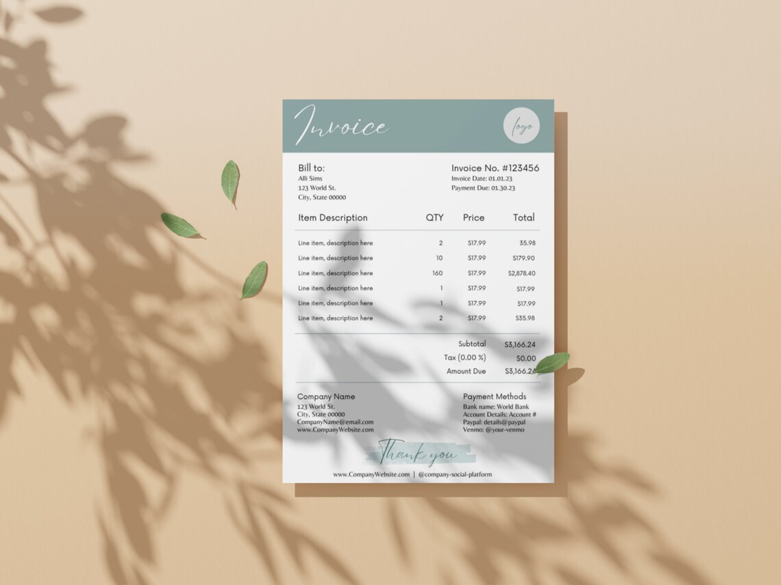 Minimalist Invoice Template Printable Invoice Template - Etsy