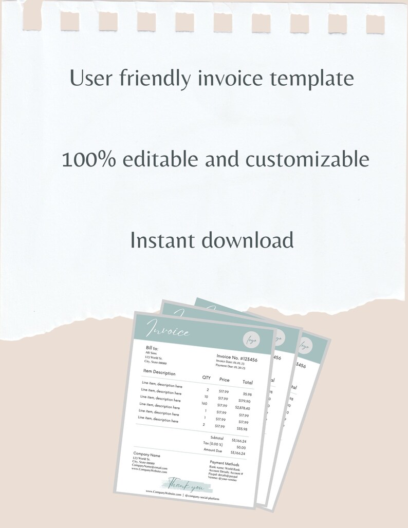 Minimalist Invoice Template Printable Invoice Template - Etsy