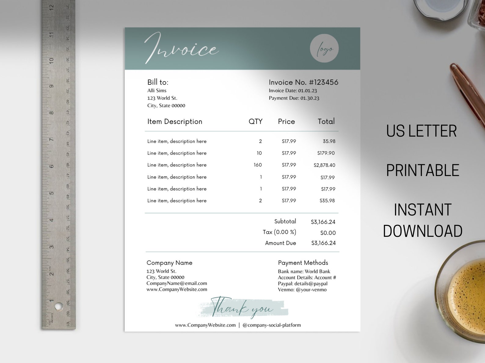 Minimalist Invoice Template | Printable Invoice Template | Small ...
