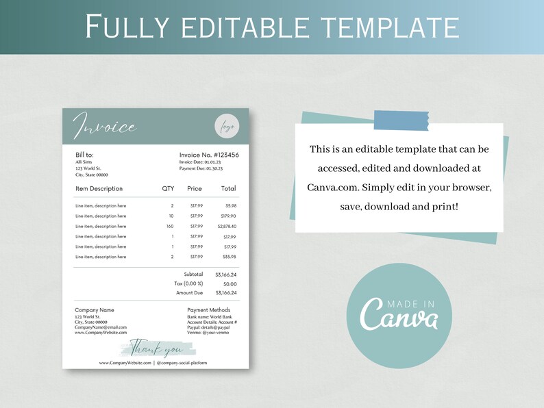Minimalist Invoice Template | Printable Invoice Template | Small ...