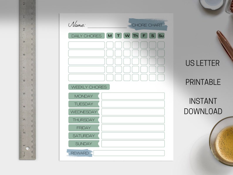 Minimalist Chore Chart Download, Instant Download, Printable Chart ...
