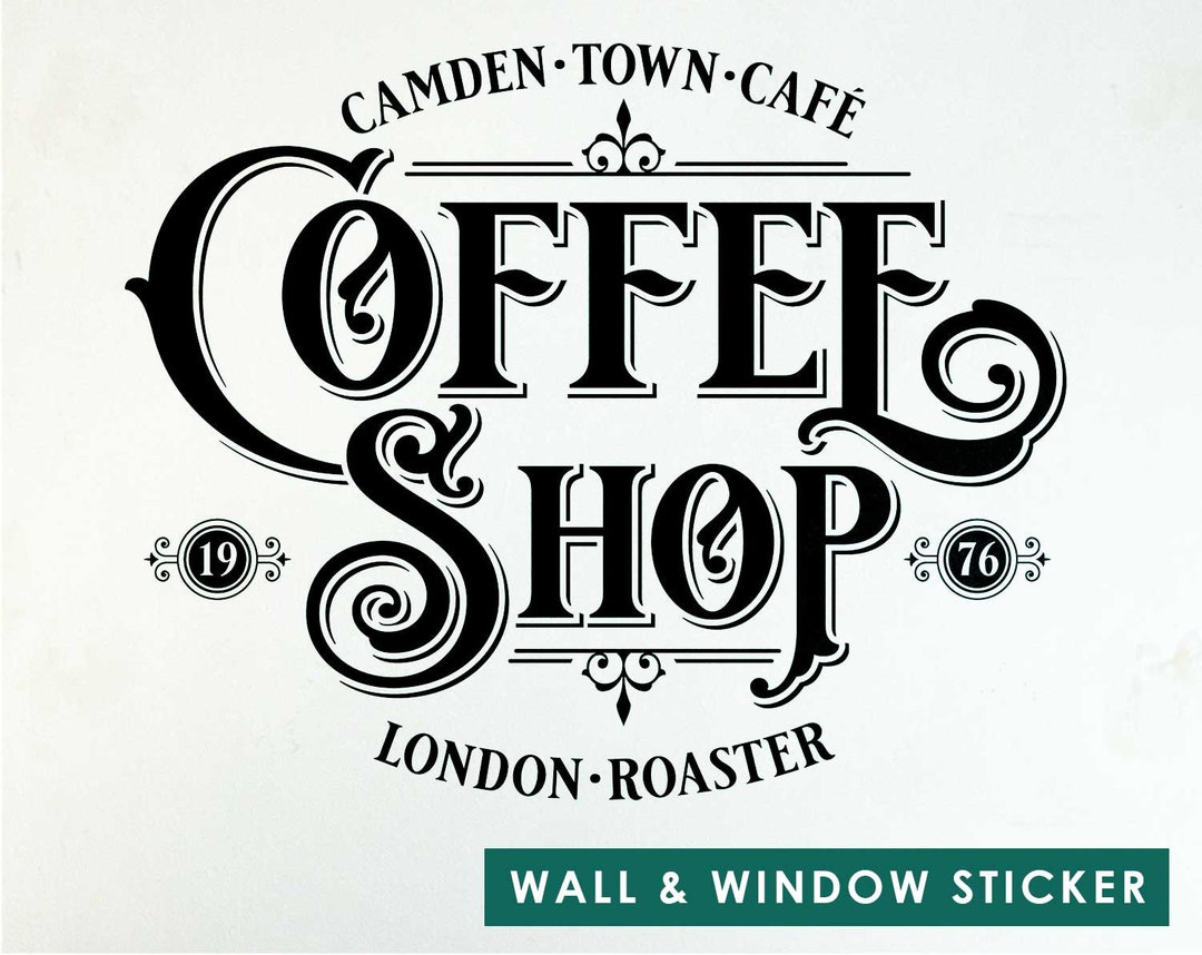 Coffee Shop Wall & Window Film Sticker, Vintage Victorian Vinyl Decal ...