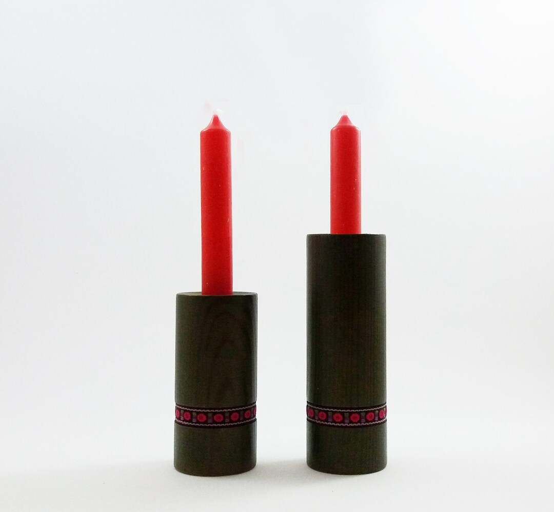 Vintage Pair Swedish Turned Wood Candle Holders / Scandinavian ...