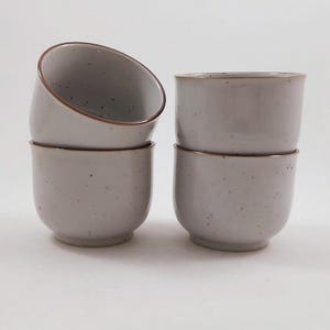 Set of 4 Vintage Handleless Tea Cups / Small Speckled Stoneware Bowls ...