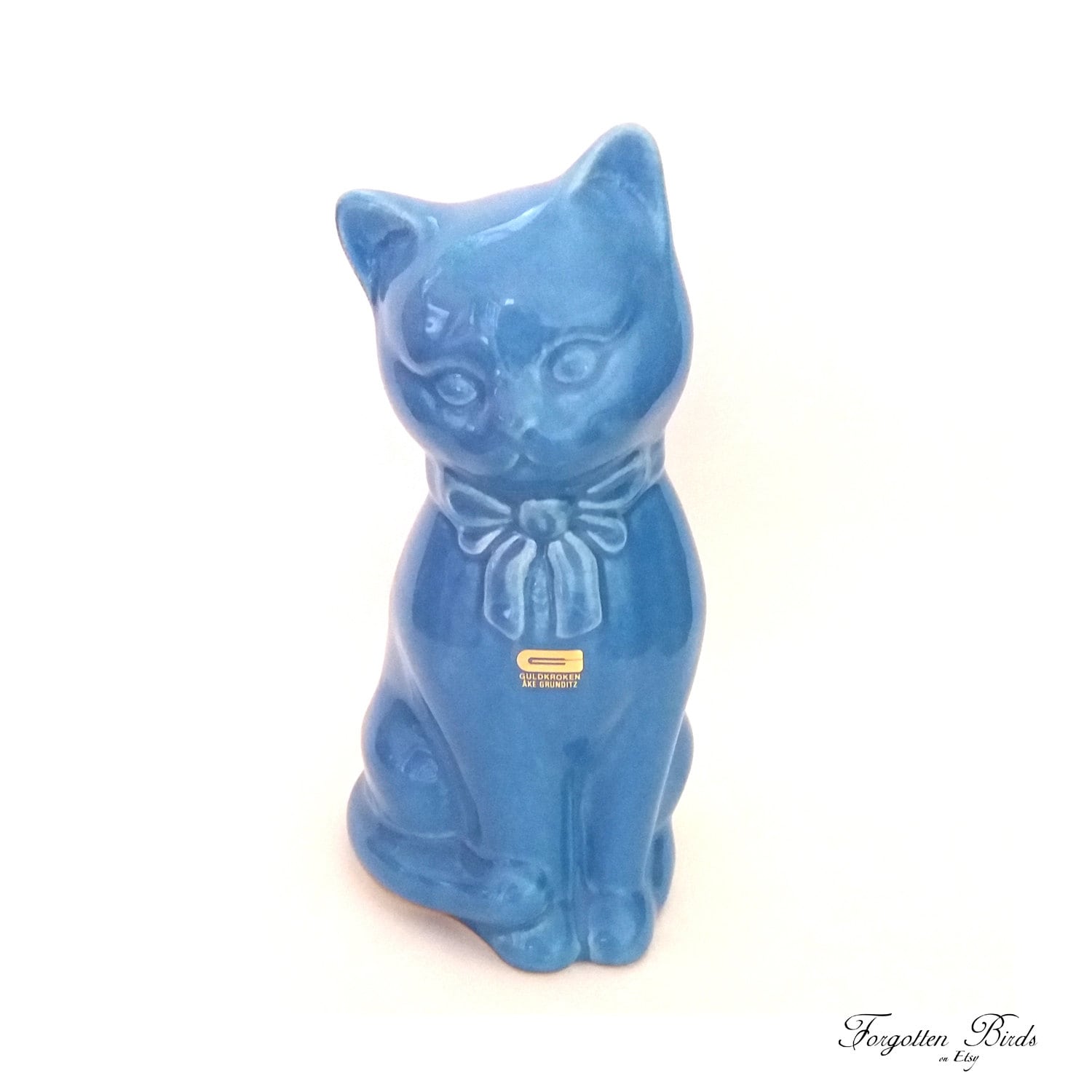 Art & Collectibles Vintage Ceramic Blue Glazed Cat Figurine. Swedish ...
