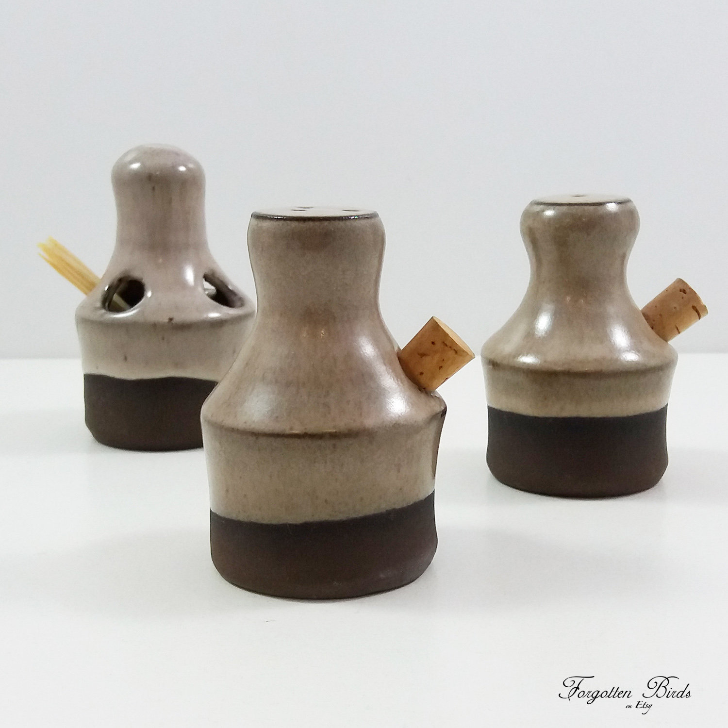 Ulla Lonow Danish Studio Pottery Salt and Pepper Shaker & Toothpick ...