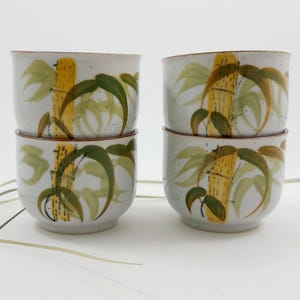 Set of 4 Vintage Handleless Tea Cups / Small Speckled Stoneware Bowls ...