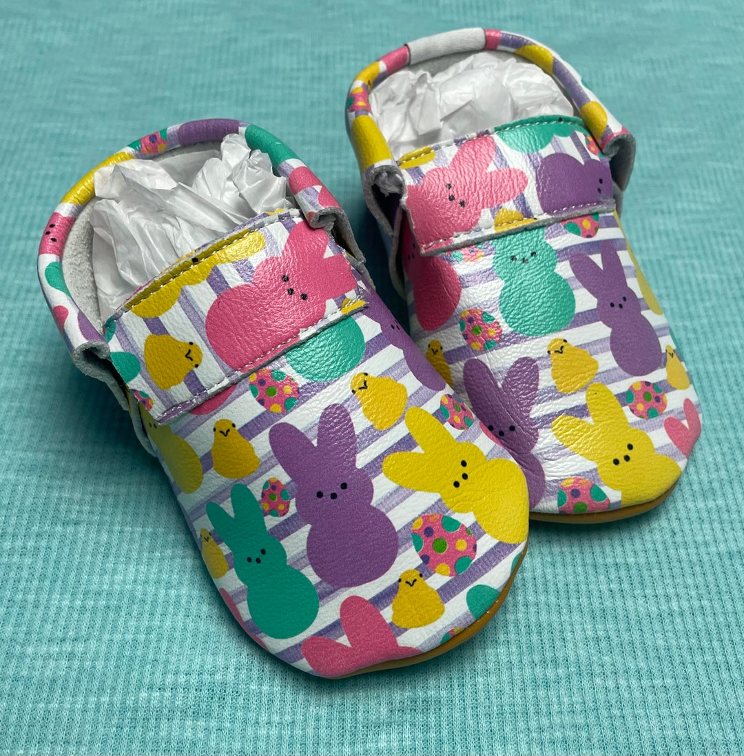 Easter Peeps Pink Purple Kids Toddler Walking Shoes Leather Moccasin ...