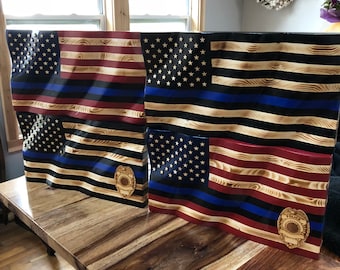 Wavy Thin Blue Line Wood Flag - Etsy