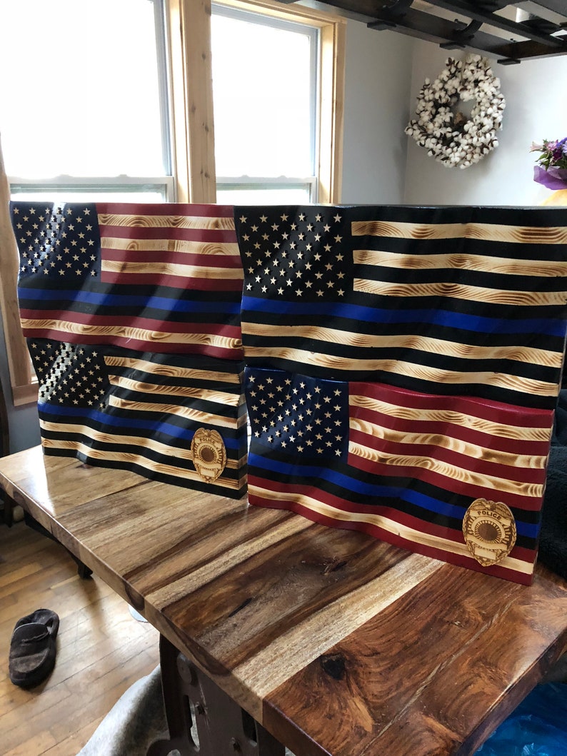 Wavy Wood Blue Line Flags - Etsy