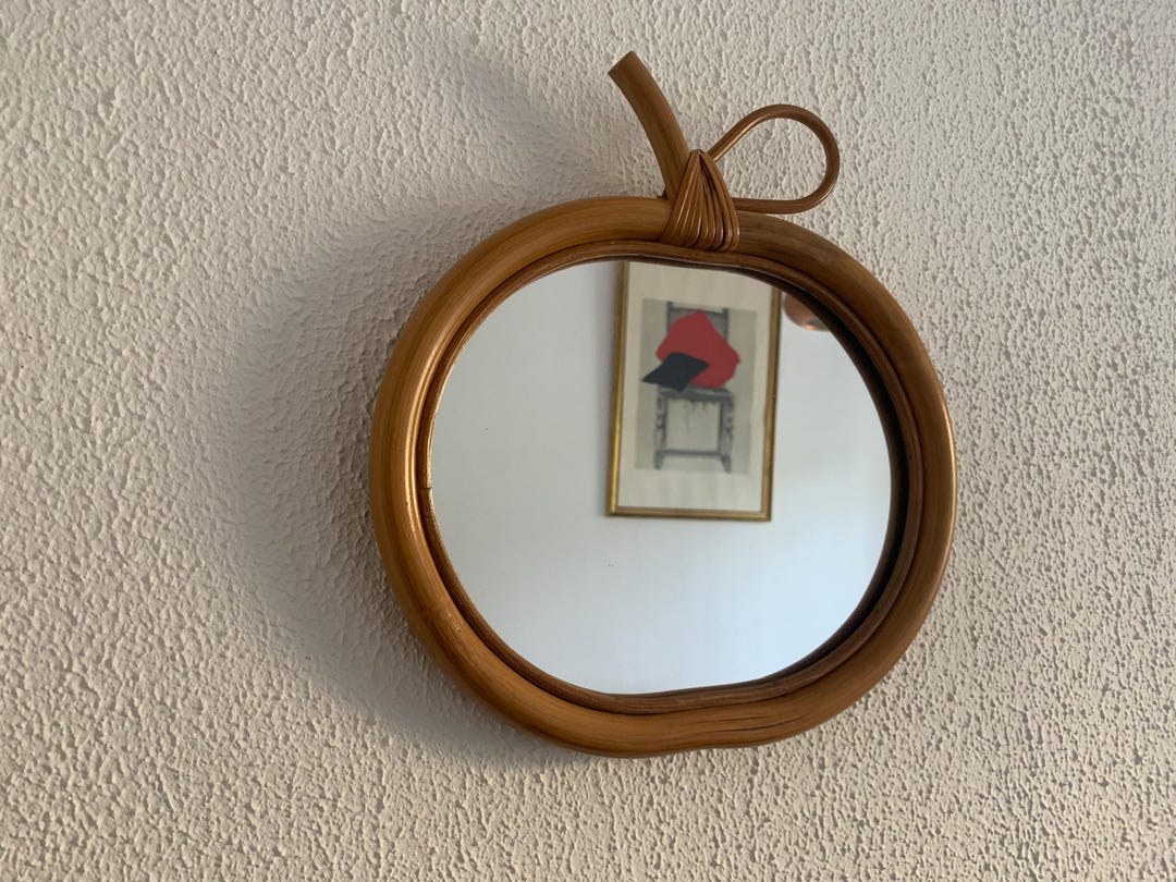 Vintage 1960s Apple-shaped Mirror in Rattan, Wicker, and Bamboo - 32 X ...