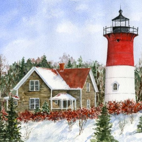 Cape Cod Art Lighthouse Art Print Watercolor Art - Etsy