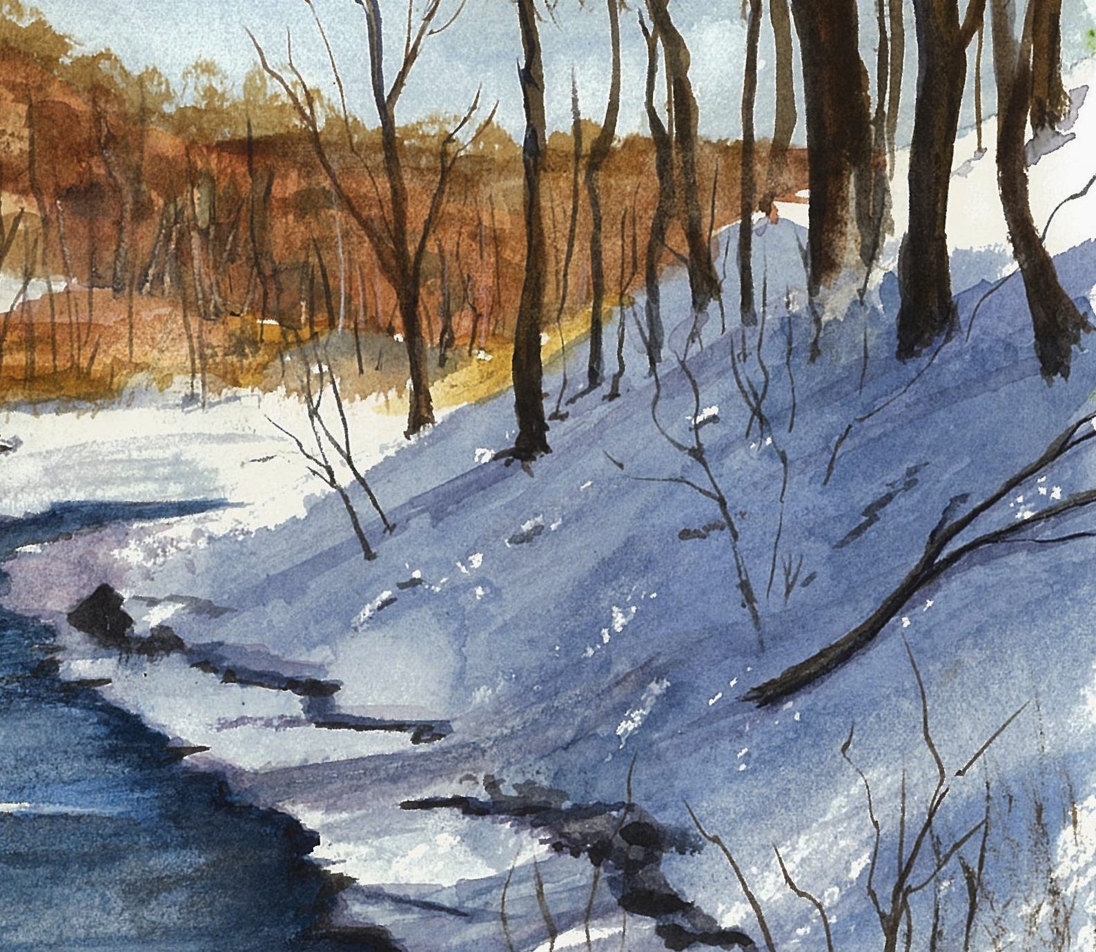 Watercolor Print Winter Landscape Snow Scene Watercolor - Etsy