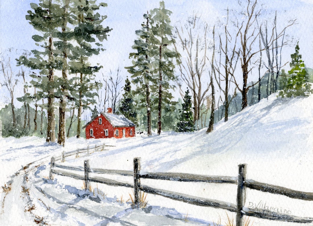 Snow Scene Watercolor Print of Original, Christmas Art, Archival Giclee ...
