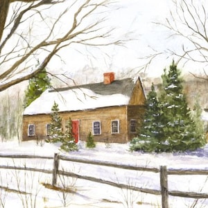 Original Watercolor Winter Scene, Country Cottage in Snow, Cabin in the ...