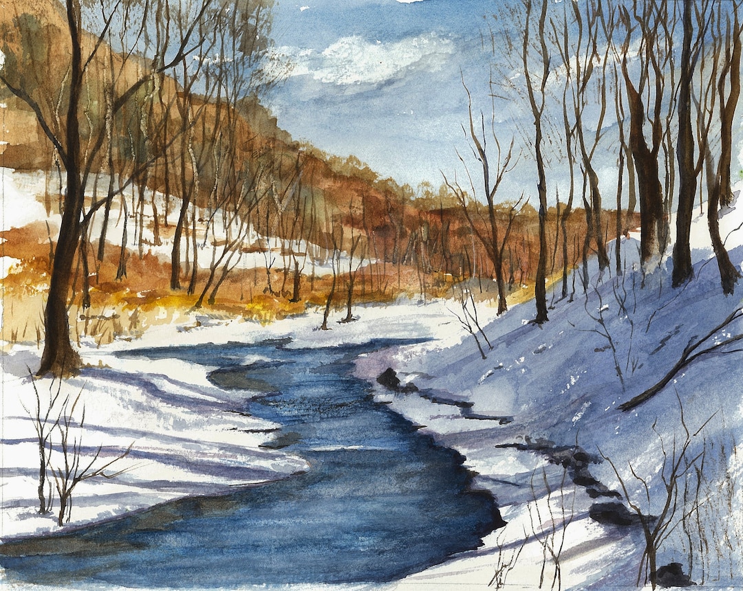 Watercolor Print Winter Landscape, Snow Scene, Watercolor Landscape ...