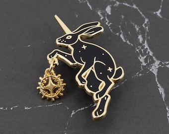 Moon Rabbit Hard Enamel Pin Gold White Bunny Rabbit Lapel | Etsy