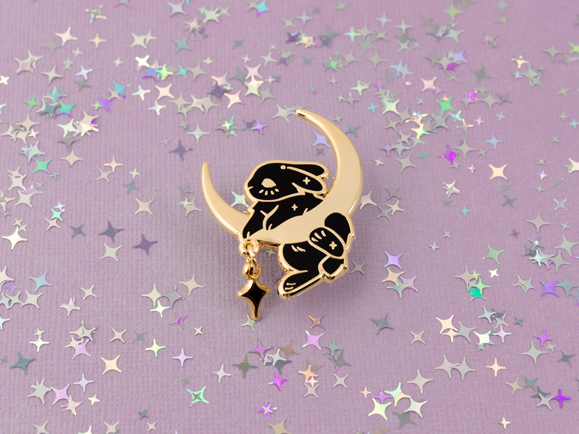 Moon Rabbit Hard Enamel Pin Gold Black Bunny Rabbit Lapel | Etsy