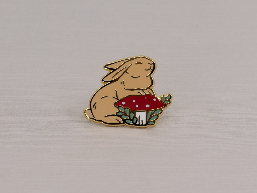 Mushroom Bunny Hard Enamel Pin Gold, Brown, Red, Green Bunny Rabbit ...