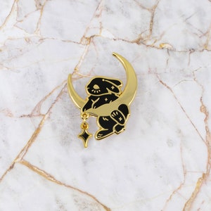Moon Rabbit Hard Enamel Pin - Gold, Black - Bunny Rabbit Lapel Pin ...