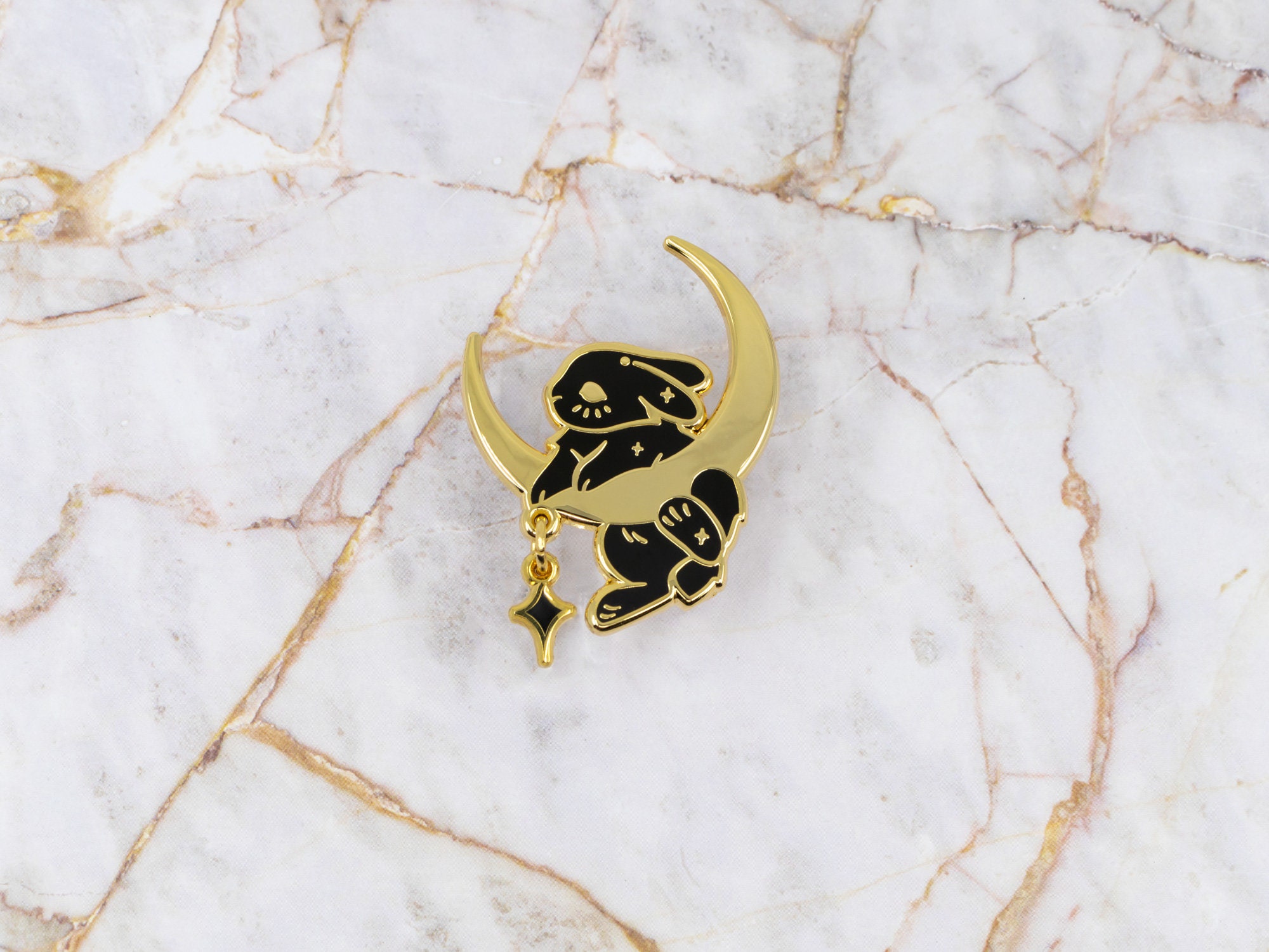 Moon Rabbit Hard Enamel Pin Gold Black Bunny Rabbit Lapel | Etsy