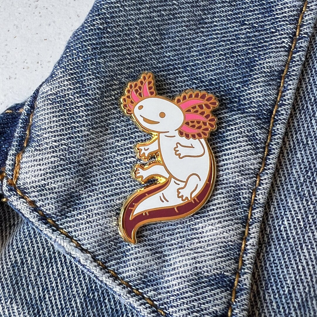 The Original Axolotl Hard Enamel Pin - White, Gold, and Pink - Lapel ...