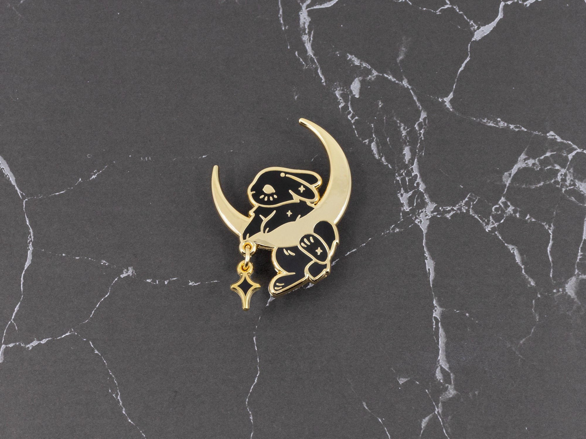 Moon Rabbit Hard Enamel Pin Gold Black Bunny Rabbit Lapel - Etsy