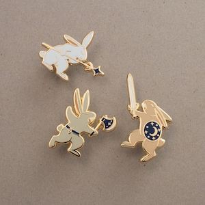 Rabbit Warrior Spear Hard Enamel Pin - Gold, White, Blue - Battle Bunny ...