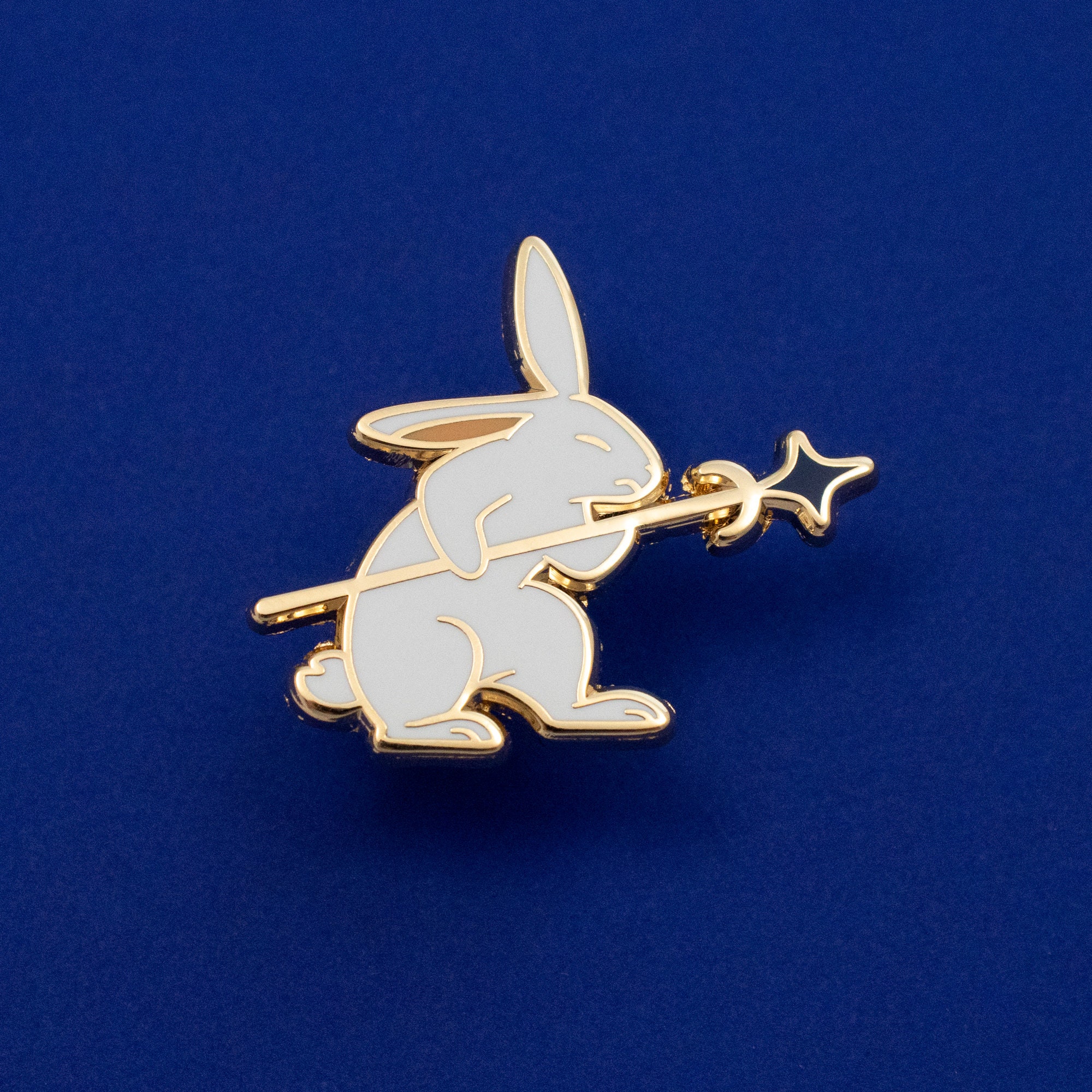 Rabbit Warrior Spear Hard Enamel Pin - Gold, White, Blue - Battle Bunny ...