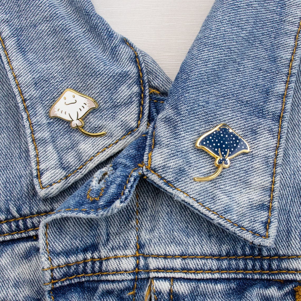 Stingray Hard Enamel Mini Pin - Gold Grey and White - Lapel Pin ...