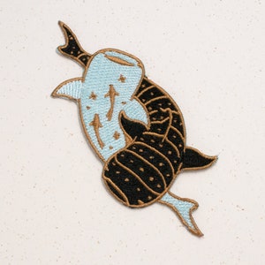 Whale Sharks Iron on Patch - Blue, Black, Gold - DIY, Embroidered ...
