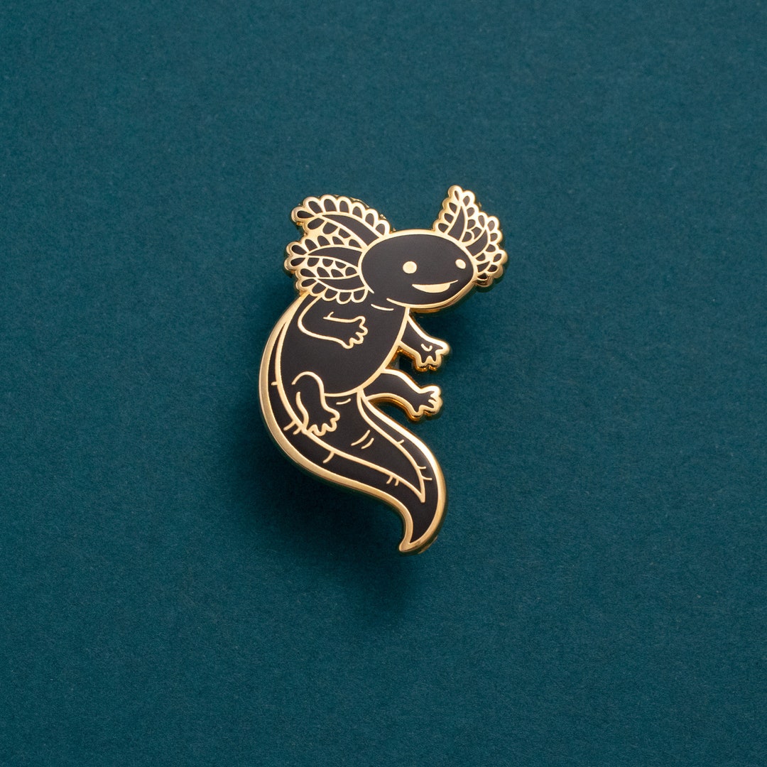 The Original Axolotl Hard Enamel Pin - Black, and Gold - Lapel Pin ...