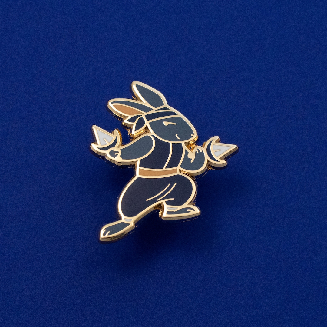 Rabbit Warrior Rogue Hard Enamel Pin - Gold, Brown, Grey, Blue - Battle ...