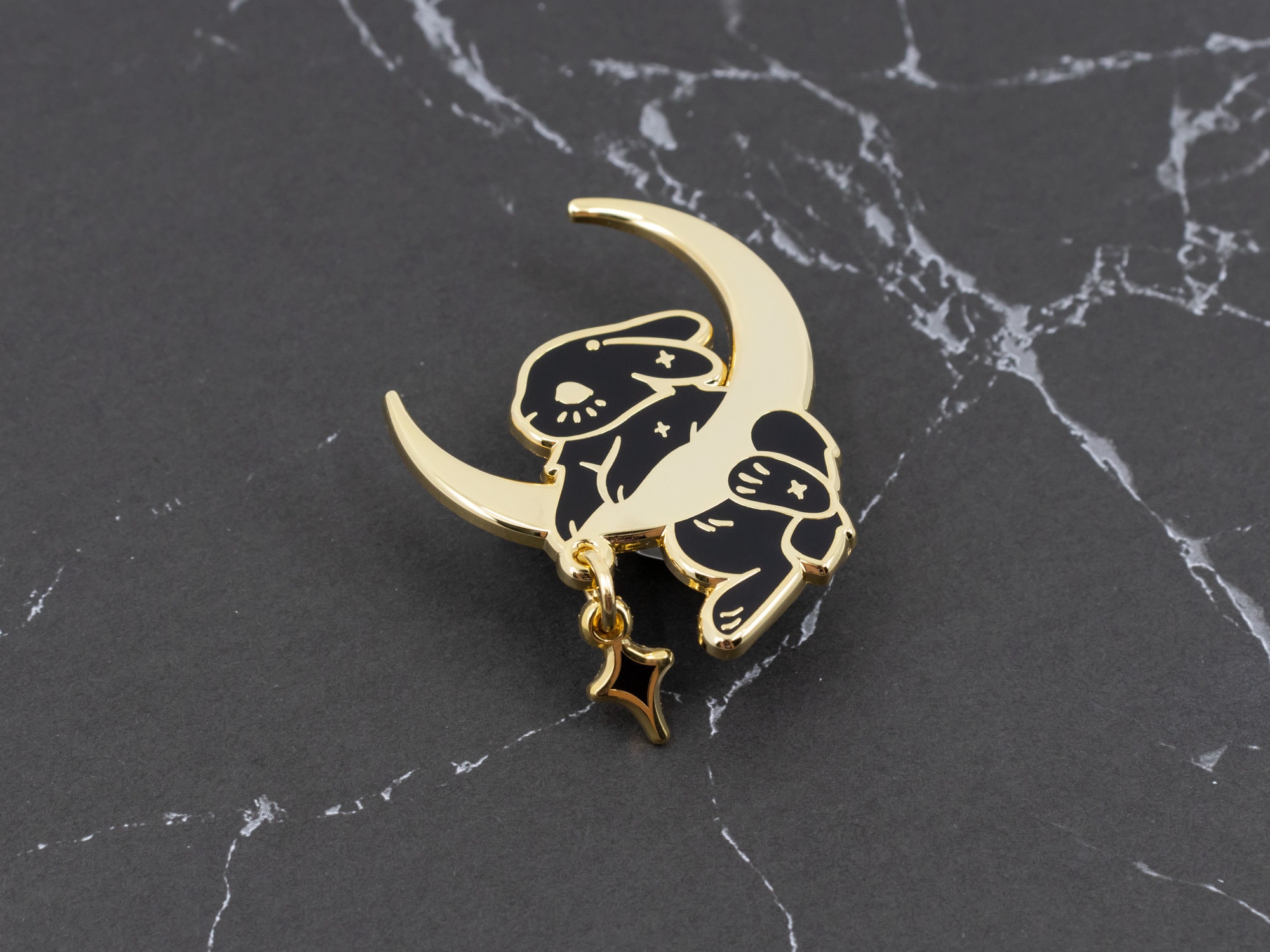 Moon Rabbit Hard Enamel Pin Gold Black Bunny Rabbit Lapel | Etsy
