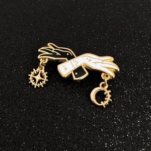 Libra Zodiac Hard Enamel Pin - White, Black, Gold - Sun Sign Star ...