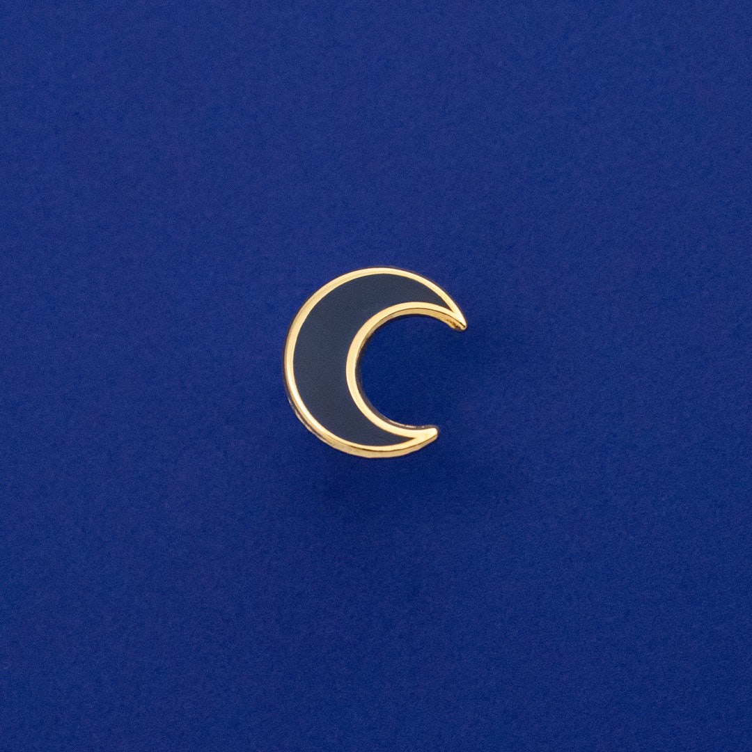 Moon Hard Enamel Mini Pin - Gold & Blue - Fantasy Space Sun Lapel Pin ...