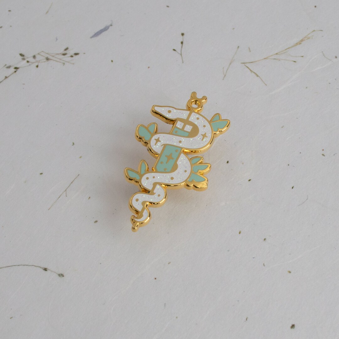 Medication Rod of Asclepius and Snake PCOS Enamel Pin Series Gold ...