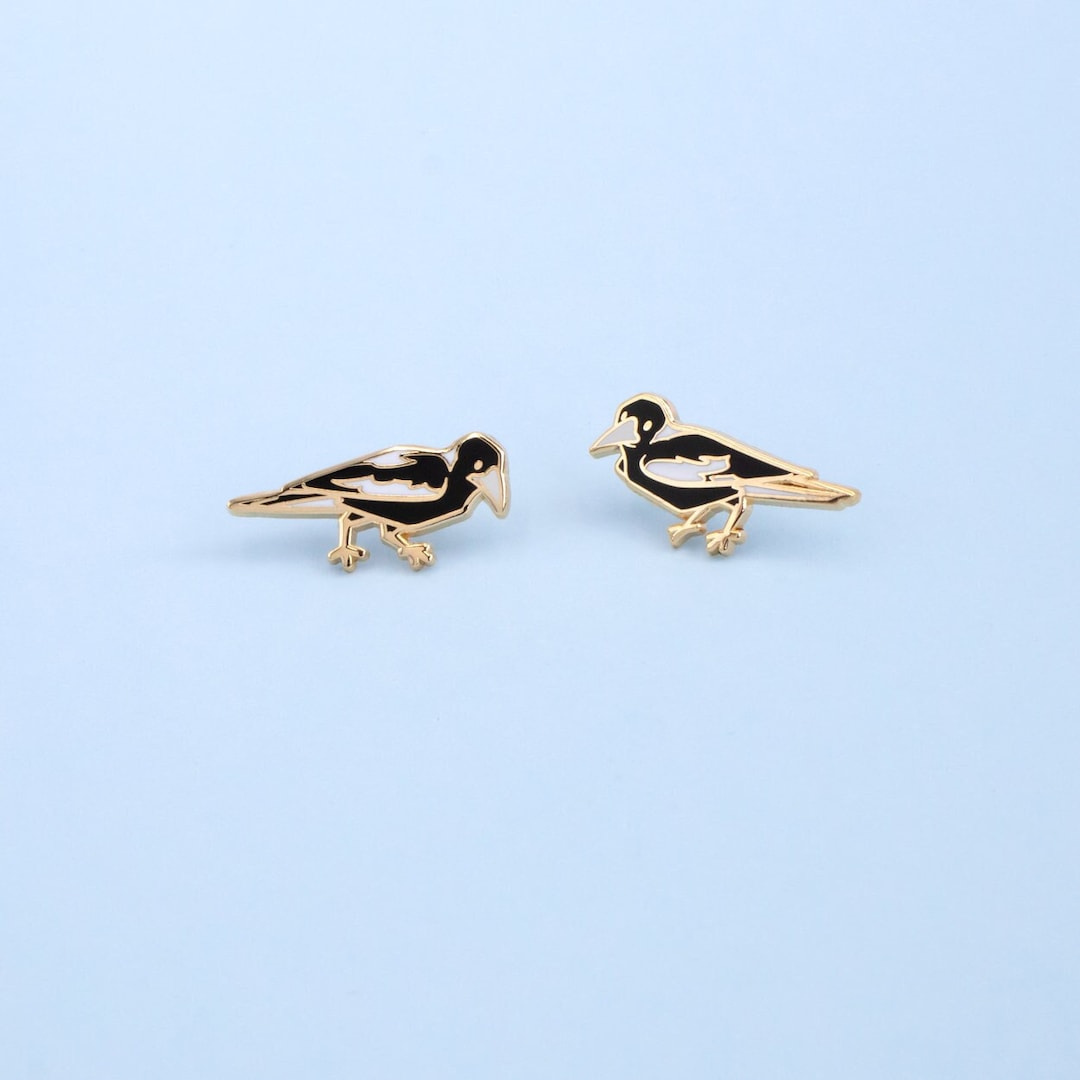 Magpie Australian Bird Hard Enamel Mini Pin - Black Grey White and Gold ...