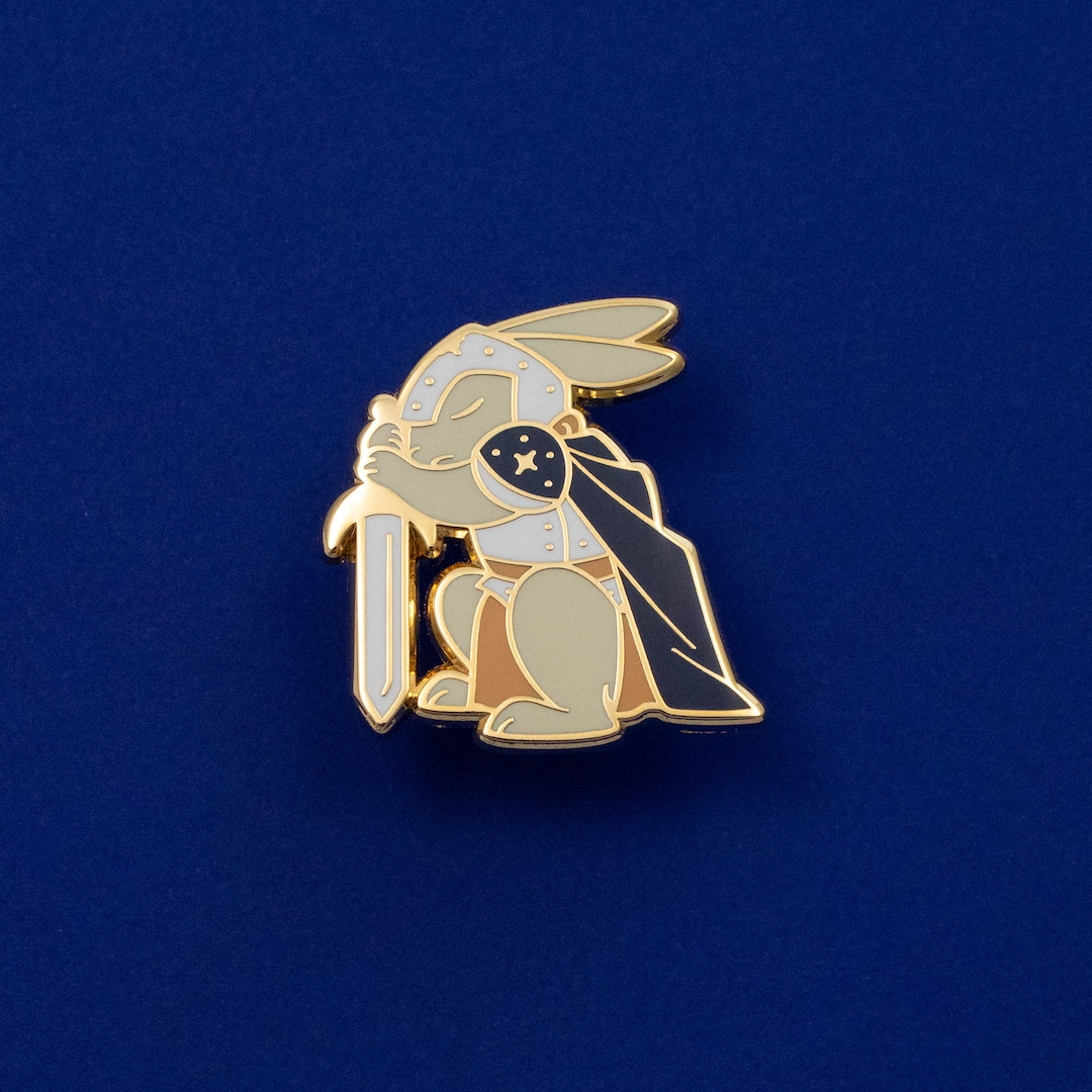 Rabbit Warrior Paladin Hard Enamel Pin - Gold, Brown, Grey, Blue ...