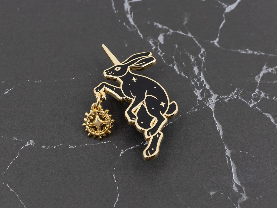 Al-mi'raj Mythical Rabbit Hard Enamel Pin - Gold, Black - Bunny Rabbit ...
