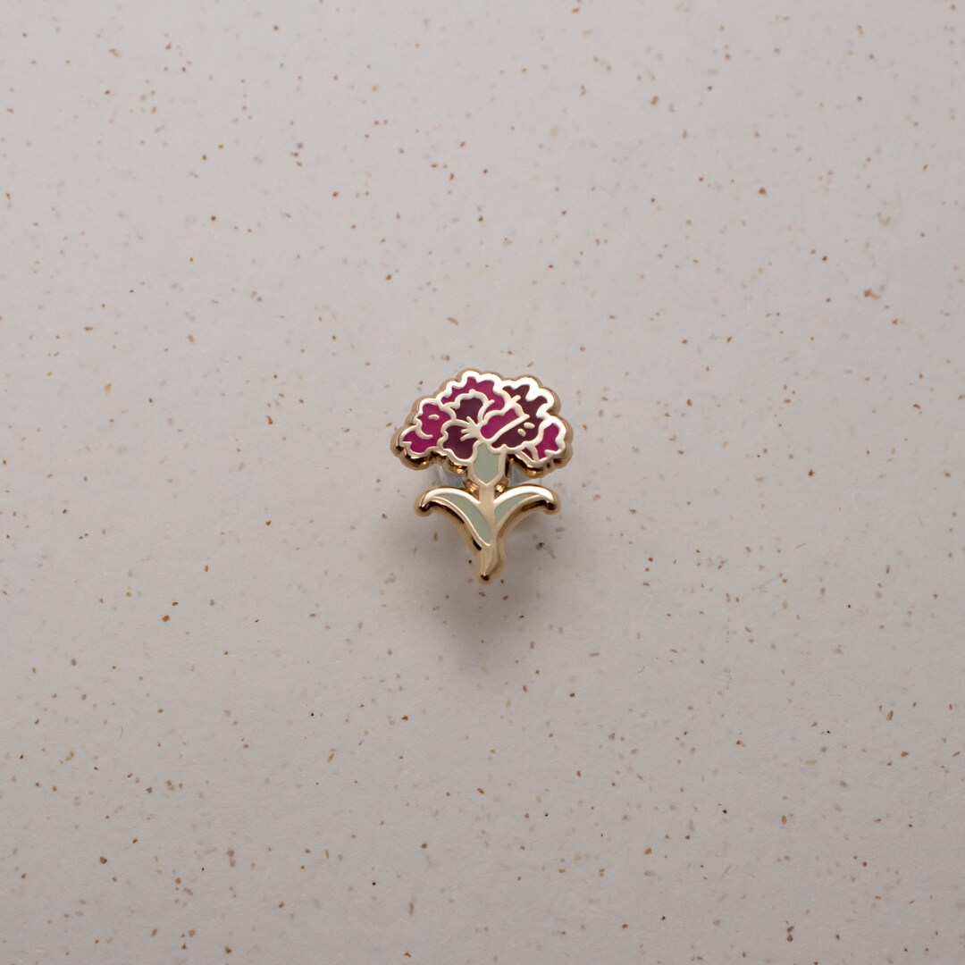 Carnation Hard Enamel Mini Pin - Gold Green Pink - Lapel Pin Cloisonné ...