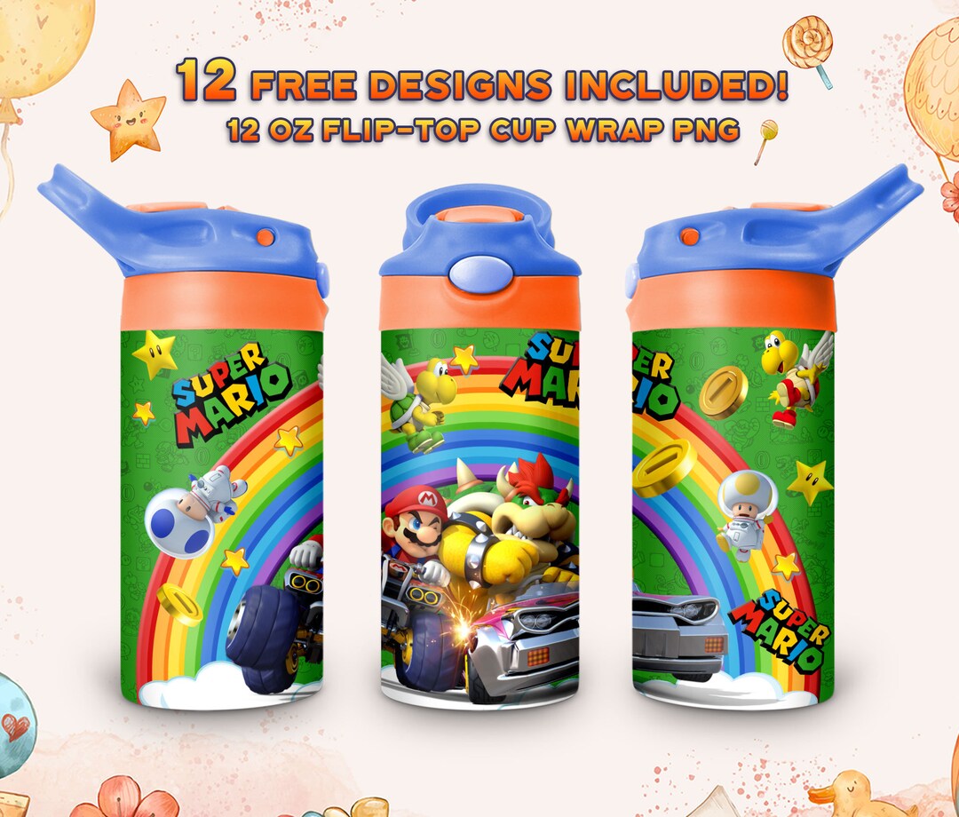 Super Mario Sippy Cup 12oz PNG Sublimation, Cartoon Flip Top 12oz ...