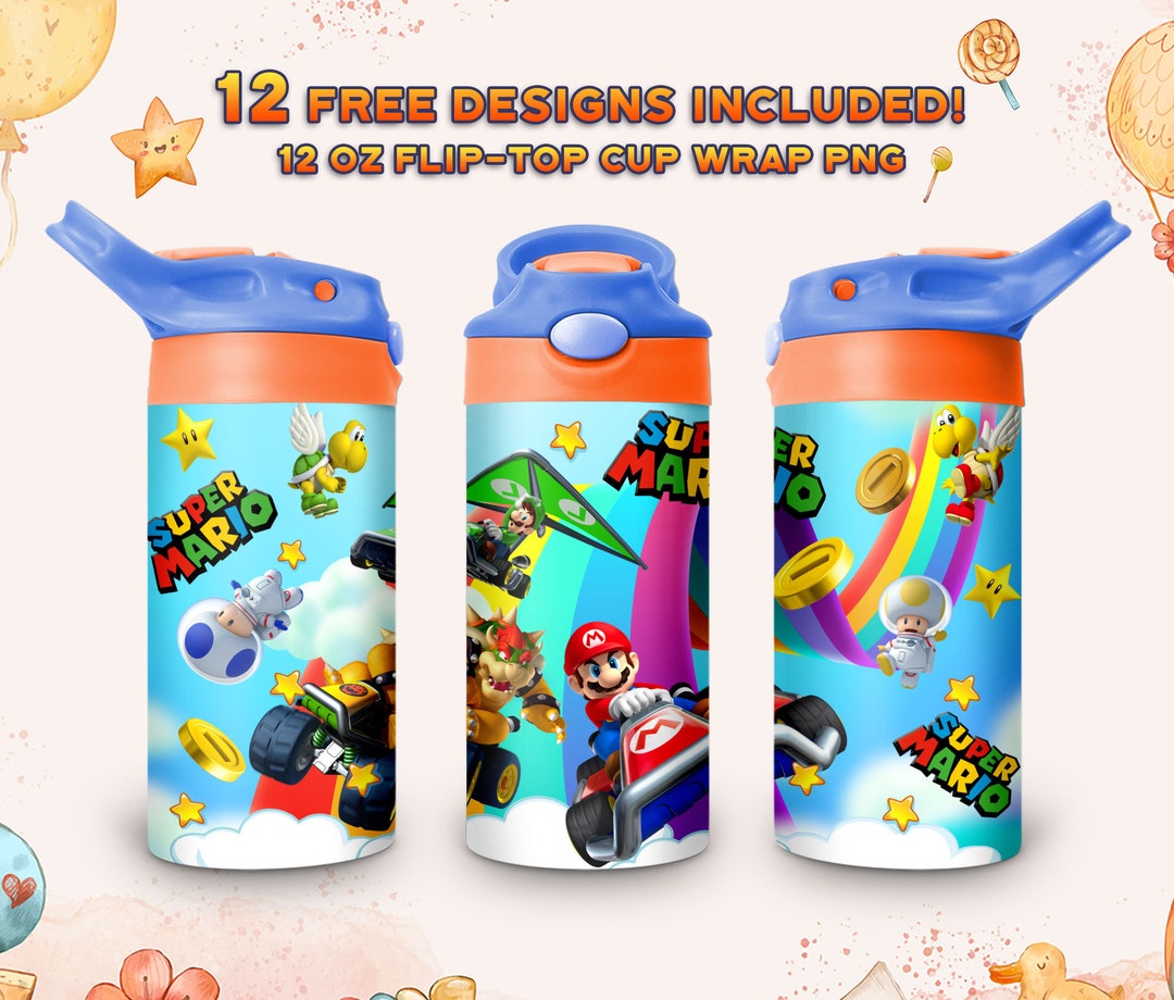 Super Mario Sippy Cup 12oz PNG Sublimation, Cartoon Flip Top 12oz ...