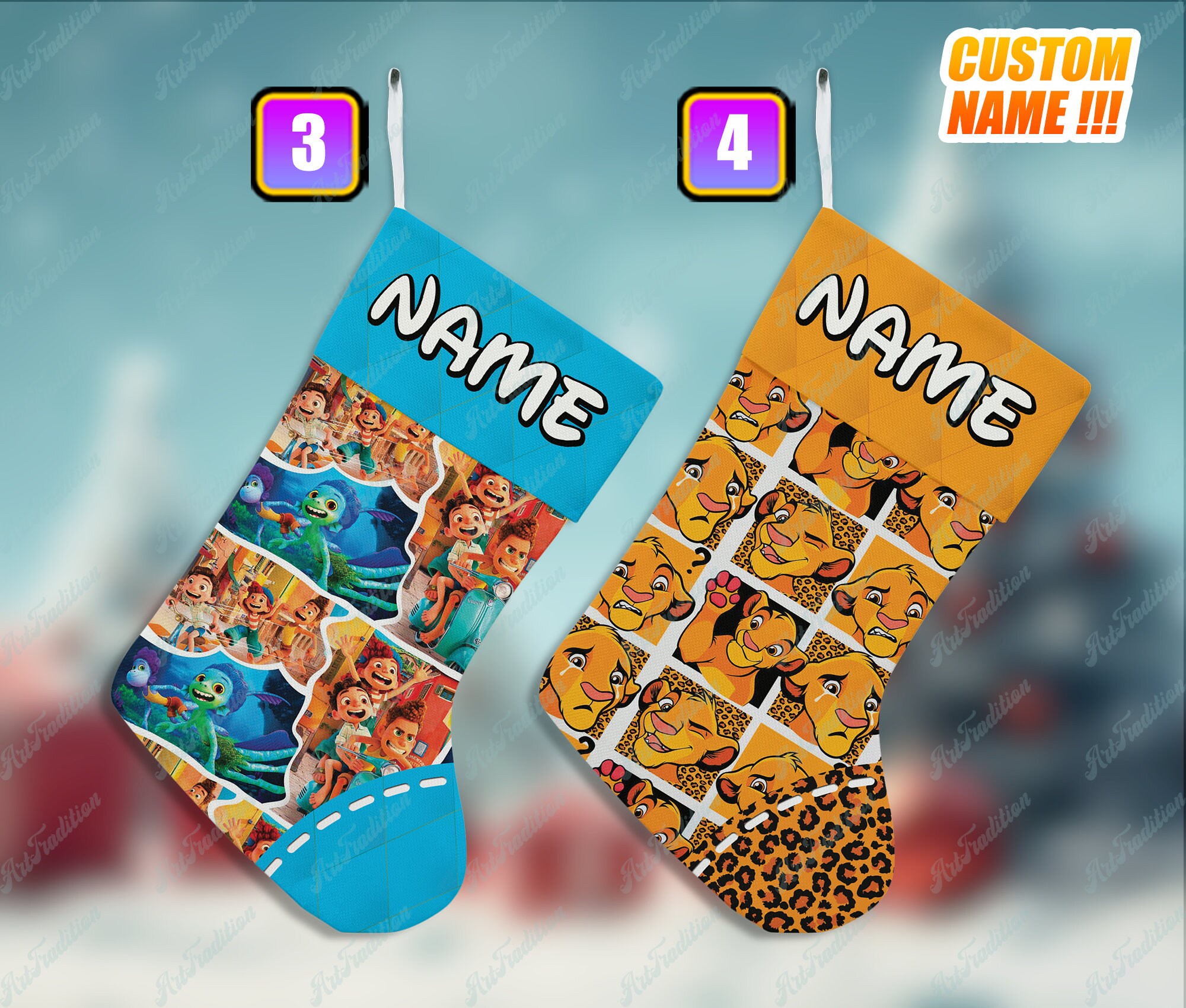 Christmas Cartoon Stockings Custom Name, Personalized Christmas ...