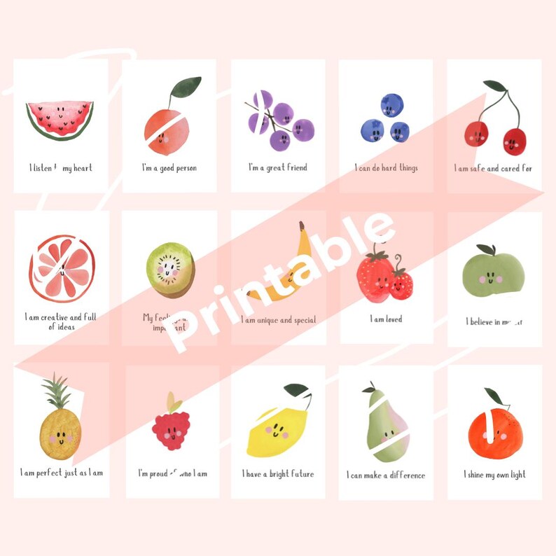 Kids Affirmation Cards: Happy Fruits Printable Wall Art (set of 15 ...