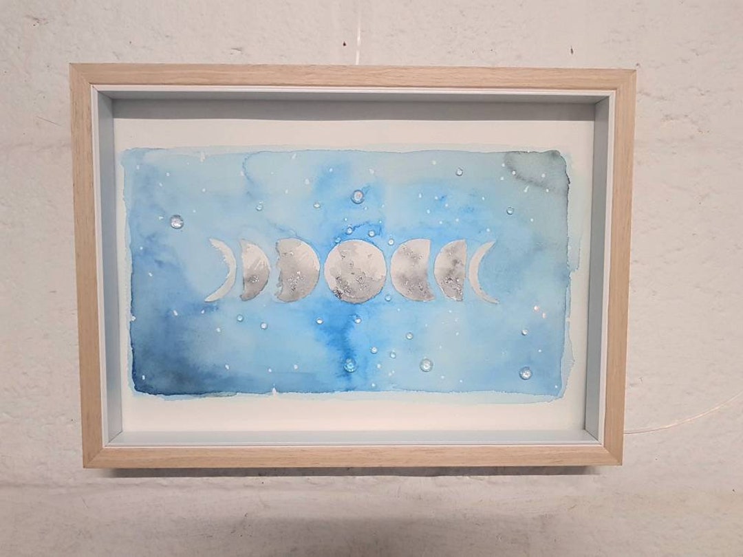 Watercolour Art Moon Cycle Painting 310mm X 240mm With Silver Leaf and ...