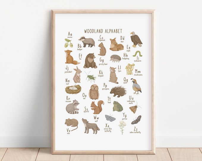 Woodland Alphabet Printed Art Print, Printed and Shipped Watercolor ...
