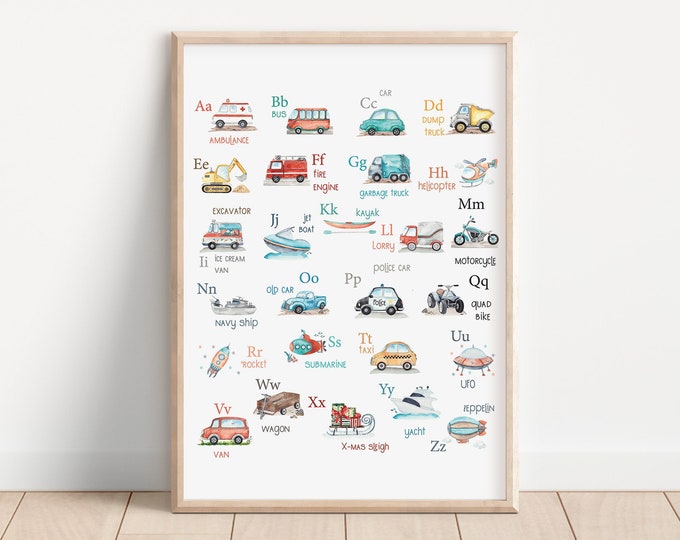 Transportation Alphabet Wall Art, Vehicles A-Z Wall Art, Transport ...