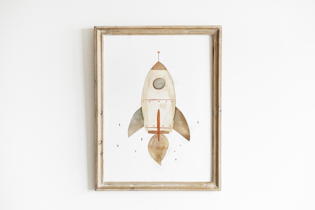 Rocketship Nursery Print Neutral Nursery Boy Nursery Space Art Print ...